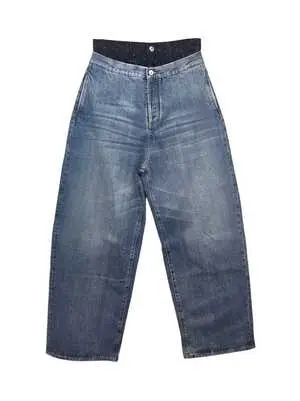 Attico Long Washed Denim Cotton Trousers - Blue