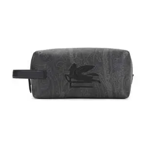 Etro Cotton Arnica M Pouch With Embroidered Logo - Black