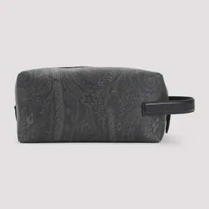 Etro Cotton Arnica M Pouch With Embroidered Logo - Black