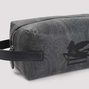 Etro Cotton Arnica M Pouch With Embroidered Logo - Black