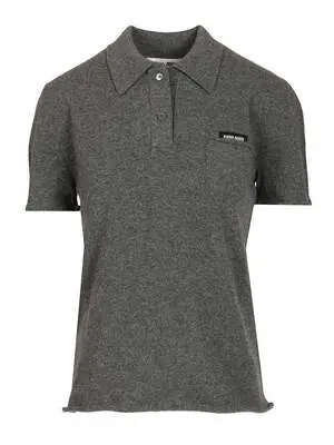 Miu Miu Cashmere Polo Shirt With Logo Patch - Gray