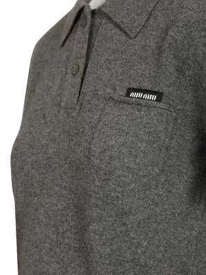 Miu Miu Cashmere Polo Shirt With Logo Patch - Gray