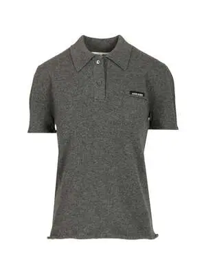 Miu Miu Cashmere Polo Shirt With Logo Patch - Gray