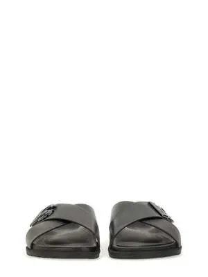 Dolce & Gabbana Calfskin Cross Strap Sandals With Dg Logo