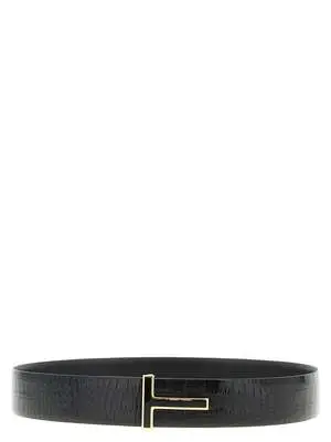 TOM FORD Reversible Crocodile-effect Leather Belt - Black