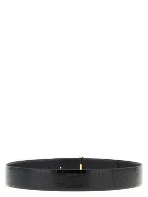 TOM FORD Reversible Crocodile-effect Leather Belt - Black