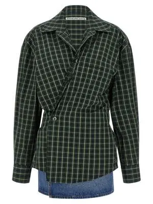 Alexander Wang Check Print Cotton Poplin And Denim Dress - Green
