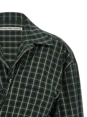 Alexander Wang Check Print Cotton Poplin And Denim Dress - Green