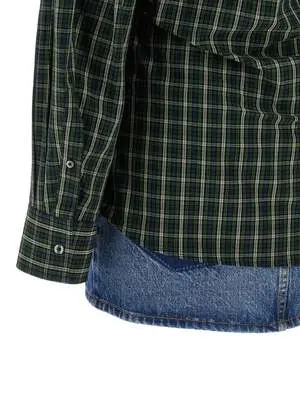 Alexander Wang Check Print Cotton Poplin And Denim Dress - Green