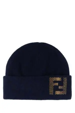 Fendi Wool Blend Beanie Hat - Blue