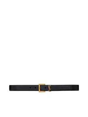 Saint Laurent Monogram Belt With Square Buckle In Smooth Leather - Black