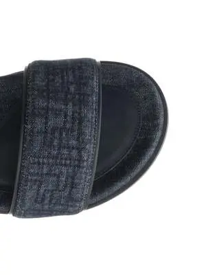 Fendi Flat Denim Slides With Ff Baguette Buckle