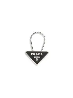 Prada Enameled Triangle Logo Metal Key Ring - Black
