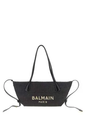 Balmain Shooping Track-small Raffia Tote Bag - Black