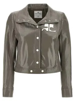 COURREGES Vinyl Jacket With Front Logo And Shirt Collar - Brown