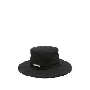 Jacquemus Cotton Bucket Hat With Drawstring And Frayed Brim - Black