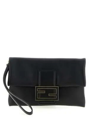 Fendi Mamma Baguette Nappa Pouch With Magnetic Closure And Straps - Black