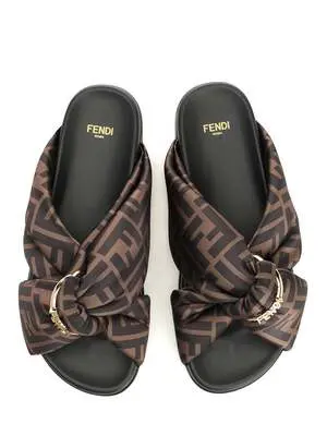Fendi Flat Slides With Ff Motif - Brown