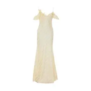 SELF-PORTRAIT Satin Striped Maxi Dress With Bow Detail - Yellow