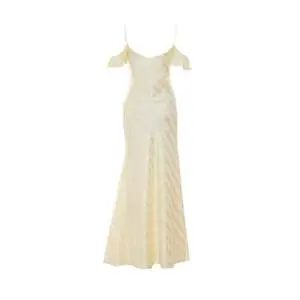SELF-PORTRAIT Satin Striped Maxi Dress With Bow Detail