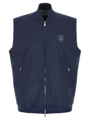 Brunello Cucinelli Nylon Vest With Logo Embroidery - Blue