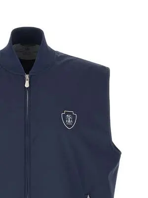 Brunello Cucinelli Nylon Vest With Logo Embroidery - Blue