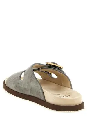 Brunello Cucinelli Suede Urban Slides With Metal Buckles