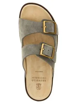 Brunello Cucinelli Suede Urban Slides With Metal Buckles
