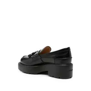 Miu Miu Embossed Logo Leather Loafers - Black