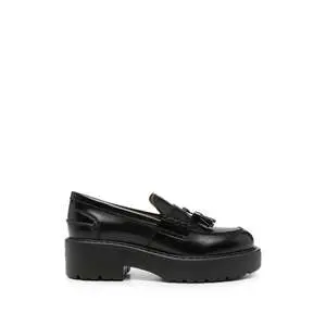 Miu Miu Miu Miu Embossed Logo Leather Loafers Black
