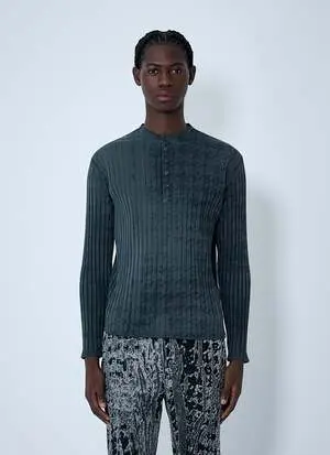 DIESEL® Ribbed Knit Button-front Long Sleeve Top - Blue