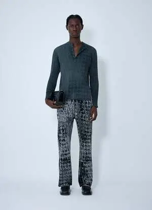 DIESEL® Ribbed Knit Button-front Long Sleeve Top - Blue
