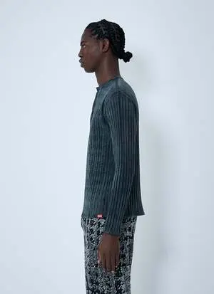 DIESEL® Ribbed Knit Button-front Long Sleeve Top - Blue