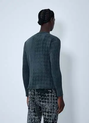 DIESEL® Ribbed Knit Button-front Long Sleeve Top - Blue