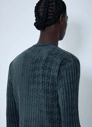 DIESEL® Ribbed Knit Button-front Long Sleeve Top - Blue