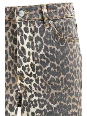 GANNI Animal Print Wide Leg Jeans - Multicolor