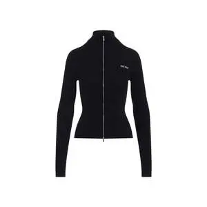 Miu Miu Zip-up Cardigan With Embroidered Logo - Blue