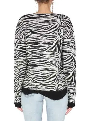 Saint Laurent V-neck Zebra Print Pullover - Multicolor