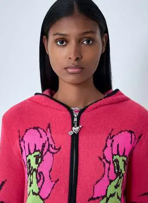 CHOPOVA LOWENA Knitted Jacquard Zip-up Hooded Cardigan