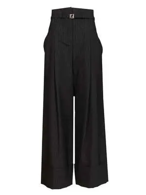 Fendi Pinstriped Wool Trousers With Ff Buckle Belt