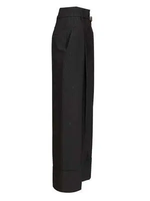 Fendi Pinstriped Wool Trousers With Ff Buckle Belt