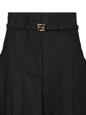 Fendi Pinstriped Wool Trousers With Ff Buckle Belt