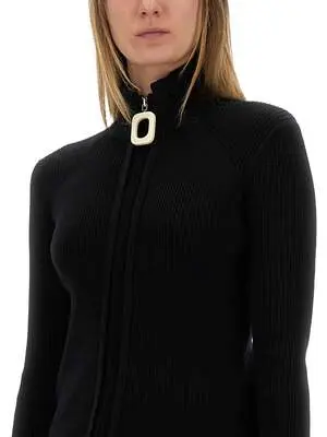JW Anderson Fitted Ribbed Zip-up Cardigan - Black