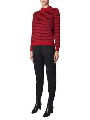 Saint Laurent Ribbed Striped Crew Neck Sweater