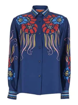 La DoubleJ Silk Shirt With Classic Collar And All-over Print - Multicolor