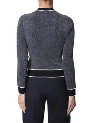 Off-White Cropped Knit Sweater With Graphic Detail - Multicolor