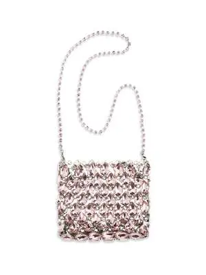 SELF-PORTRAIT Crystal Embellished Mesh Pouch With Chain Strap - Pink