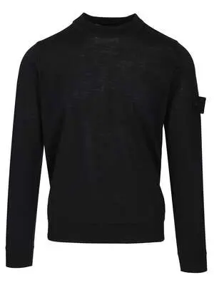 Stone Island Crew Neck Sweater In Pure Lightweight Wool - Blue