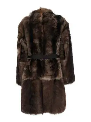 YVES SALOMON Shearling Coat With High Neck And Belt - Multicolor