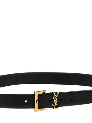 Saint Laurent Cassandre Leather Belt With Logo Buckle - Black